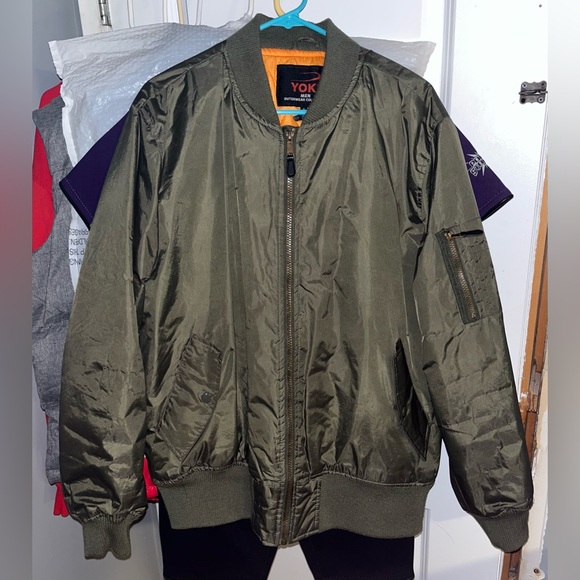 Yoki | Jackets & Coats | Mens Bomber Jacket Full Zip Front Green ...